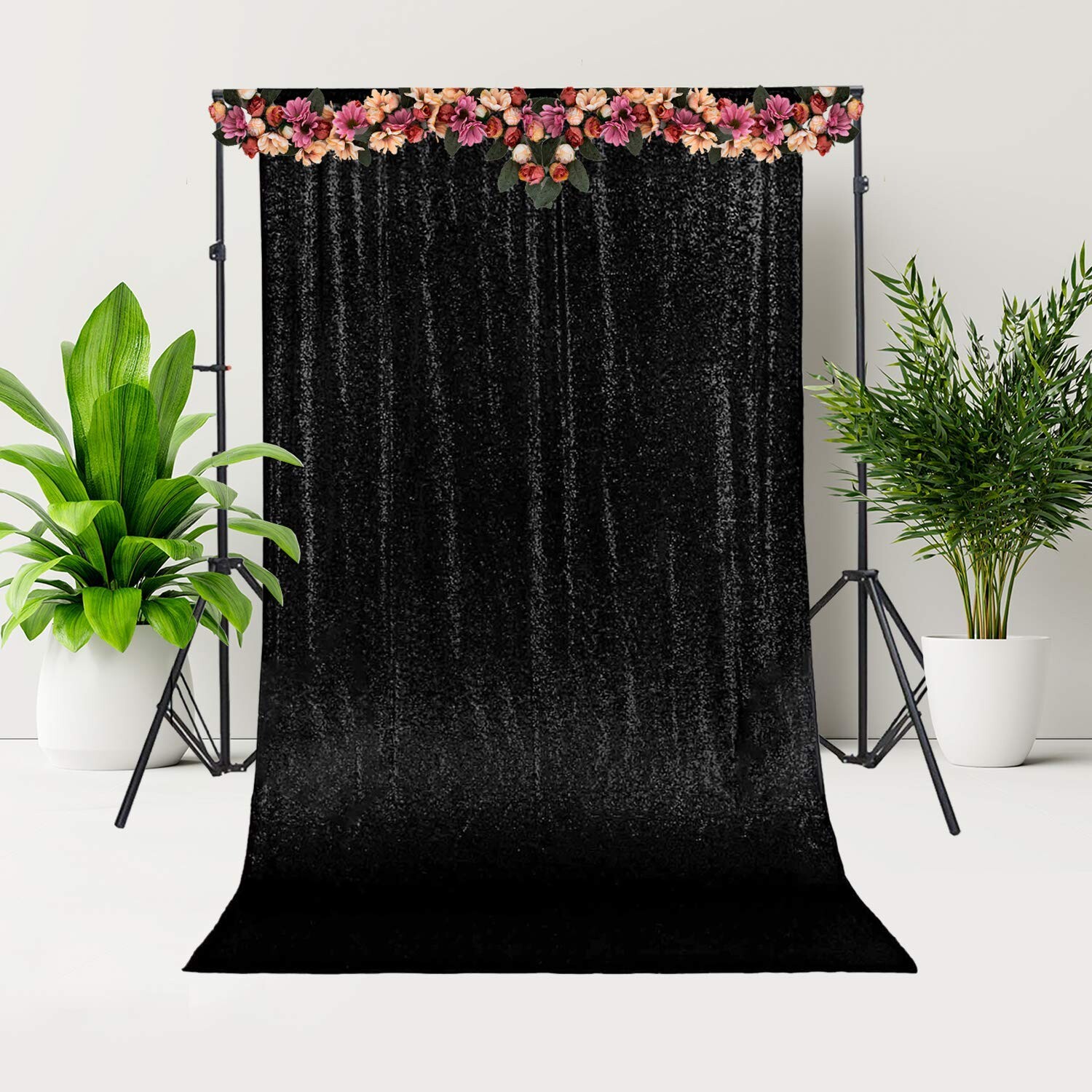 (Black) 4ft x 7ft Sequin Backdrop Photography Background Shiny Fabric ...