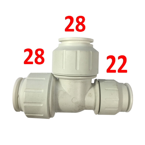 JG Speedfit White Plastic Reducing Tee - 28mm x 22mm x 28mm on OnBuy