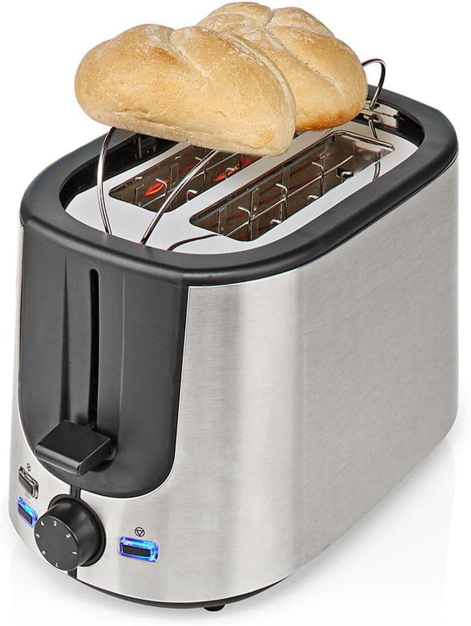 Nedis Steel 2 Slice Wide Slot Toaster Very Fast Quick Toast Defrost ...