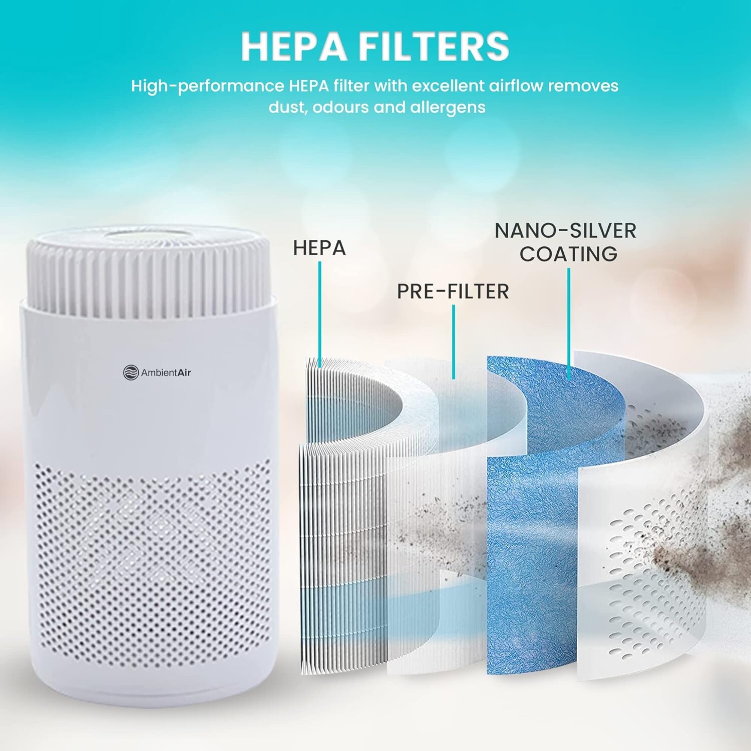 Air Purifier Ambient Air Cyclone AMB100 Quiet & Compact HEPA Filter on ...