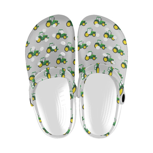 (Green Tractors on Grey - Farming - Farm Themed_12103) Garden Clogs ...