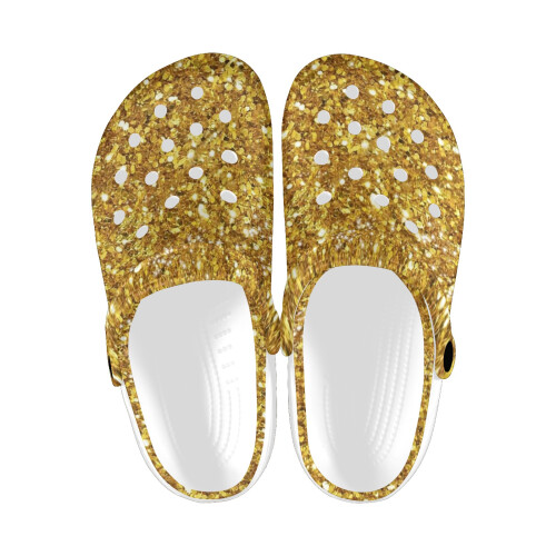 (Gold glittering sparking sequins pattern _3747) Garden Clogs Shoes for ...