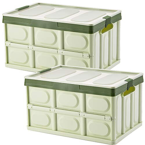 Collapsible Storage Boxes Crates 2 Pack 30L Lidded Storage Bins Plastic ...