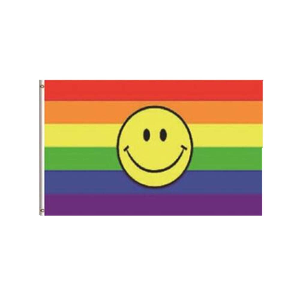 Rainbow Smiley Face Flag 3x5ft Rainbow Happy Face Flag 90cmx150cm Polyester 90g with Two Eyelets ...