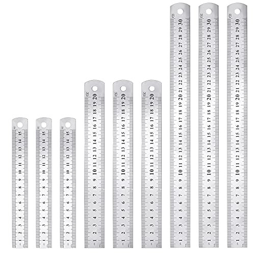 Stainless Steel Ruler Set Metal Rulers 9 pcs with 6/8/12inch Precision ...