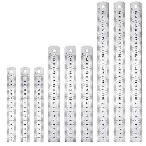 Stainless Steel Ruler Set Metal Rulers 9 pcs with 6/8/12inch Precision ...