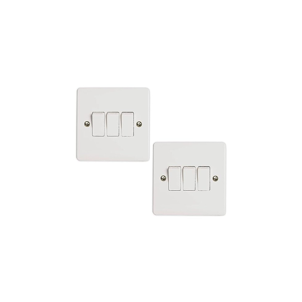 3 Gang 2 Way Light Switch - White Electric Curved Edge Light Switches ...