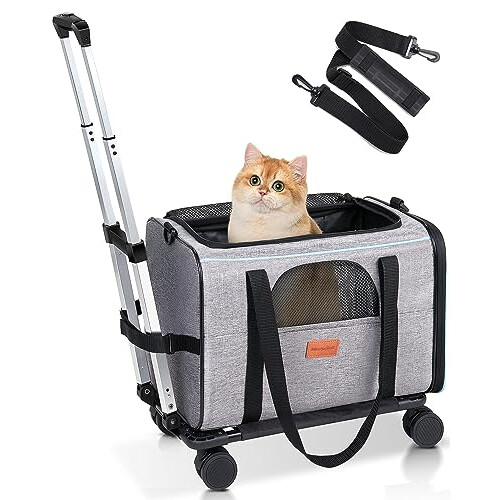 Cat Transport Box with Trolley, Foldable Cat Transport Box, Dog Carrier ...