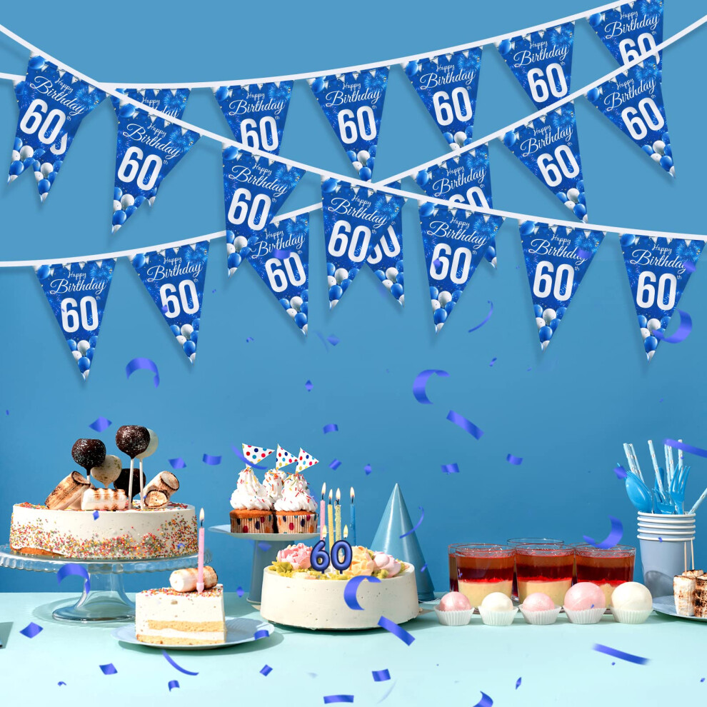 Navy Blue Happy 60th Birthday Bunting Flags, Blue 60th Birthday Party ...