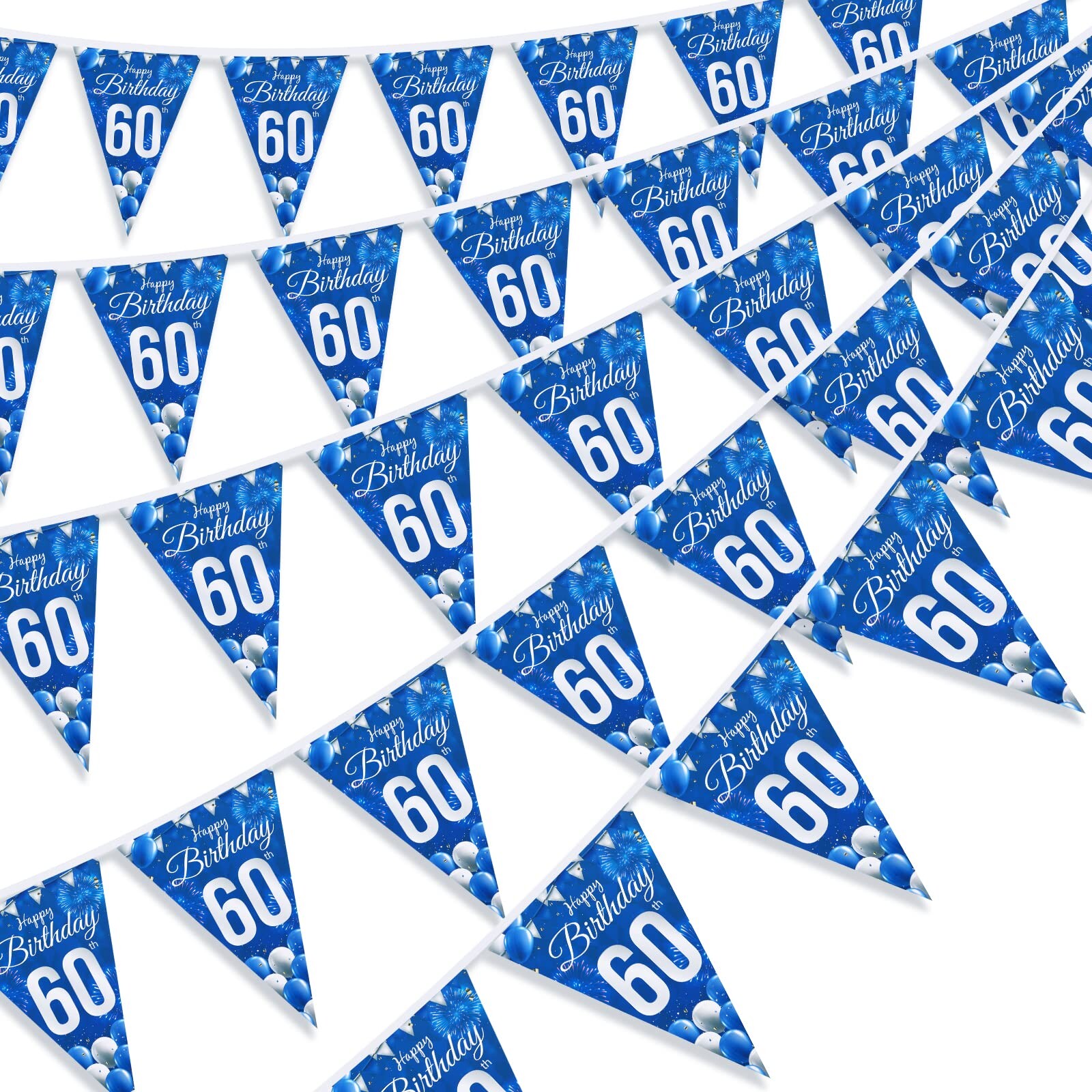 Navy Blue Happy 60th Birthday Bunting Flags, Blue 60th Birthday Party ...