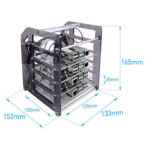 Raspberry Pi Cluster Case, Raspberry Pi Rack Case Stackable Case with Fan 120mm RGB LED 5V Fan ...