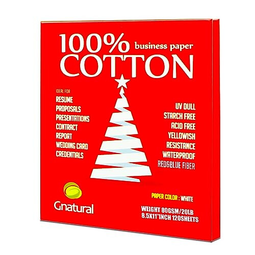 Gnatural 100% Cotton Business Paper, 8.5 x 11 Inch, 20lb/80GSM Premium ...