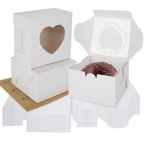 100 Pack 4 Inch Cake Boxes with Window, 10x10x6.5cm Small Cake Boxes ...