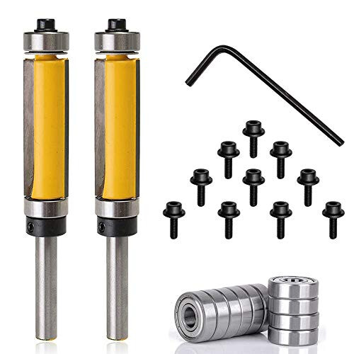2Pcs Top and Bottom Bearing Flush Trim Pattern Router Bit Set, 1/4 ...