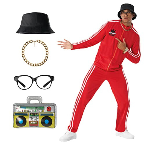 Costumes Red Striped Rapper Hip Hop Costume Men 90s Fancy Dress ...