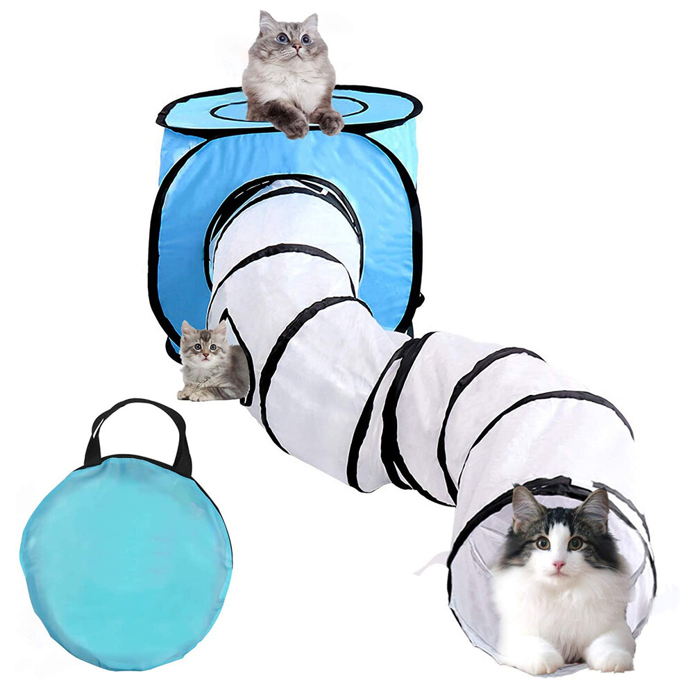Cat Toy Tunnel and Cube Bundle - Interactive Crinkle Collapsible Tube ...
