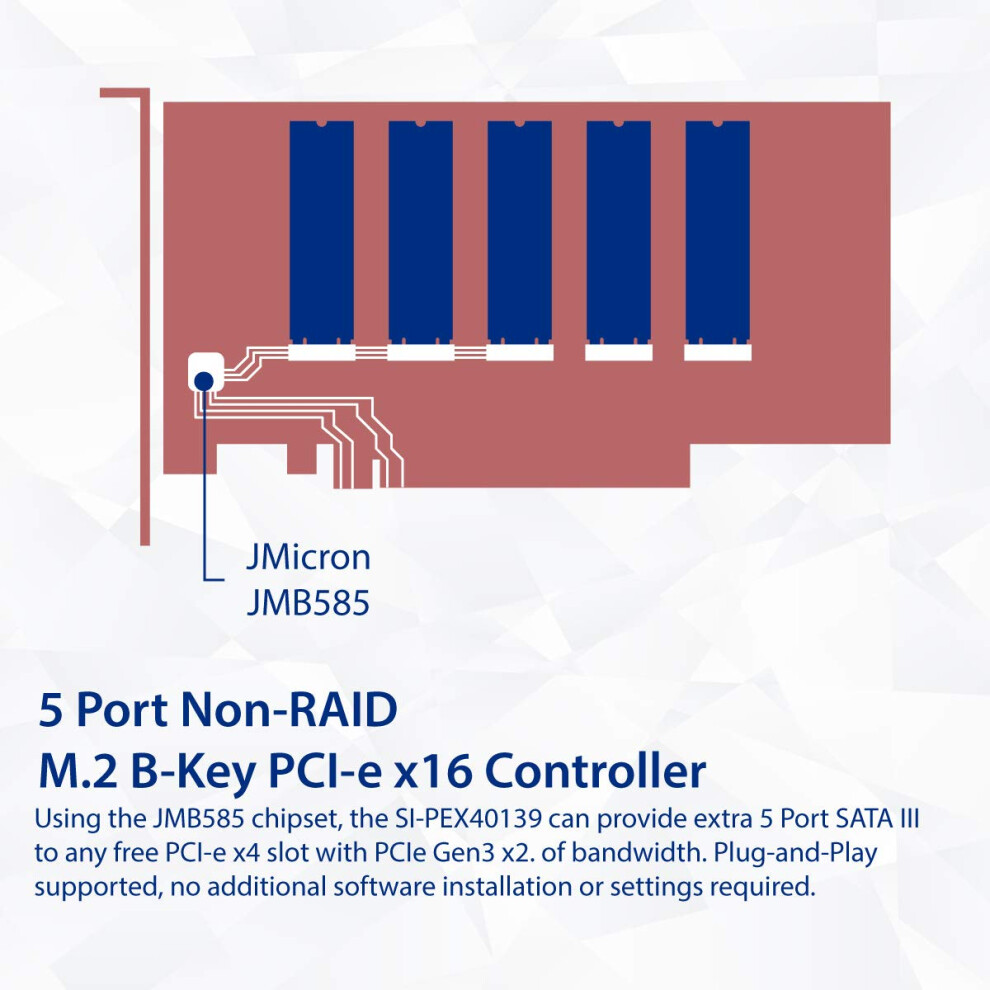 IO Crest 5 Slot M.2 B-Key SATA Base PCI-E 3.0 x2 Bandwidth Non-Raid ...