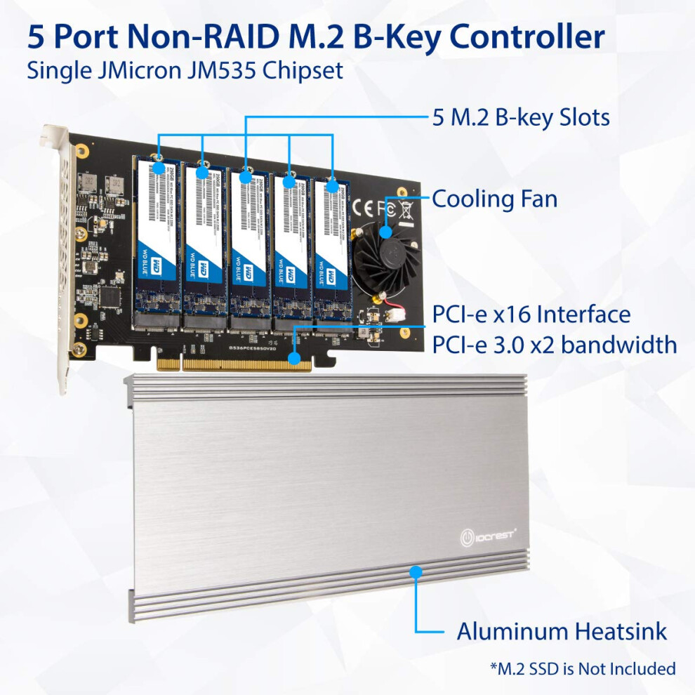IO Crest 5 Slot M.2 B-Key SATA Base PCI-E 3.0 x2 Bandwidth Non-Raid ...