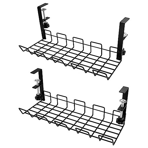 2 Packs Under Desk Cable Management Tray, Under Desk Cable Tidy,No-Drill Cable Basket, for ...