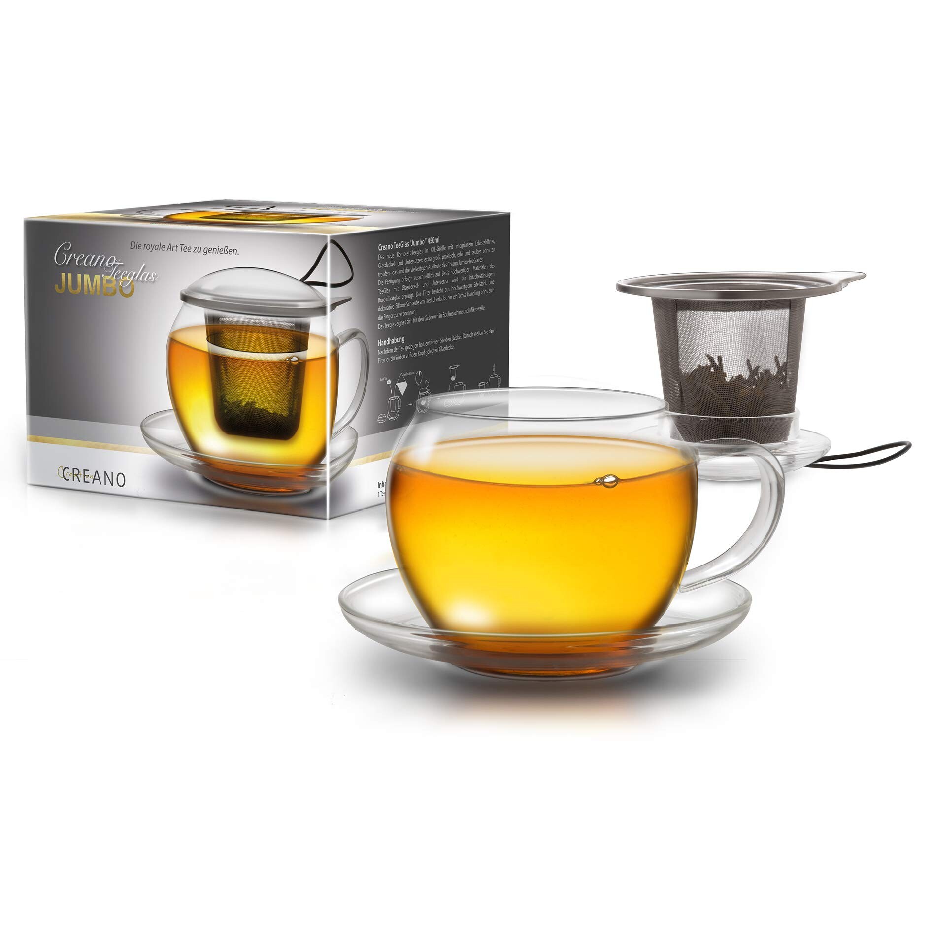 JUMBO Tea Cup with handle and integrated stainless steel strainer ...