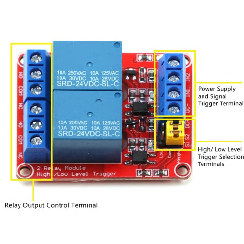 DC 10A 2-Channel High Low Level Trigger Relay Board Module AC 250V DC ...