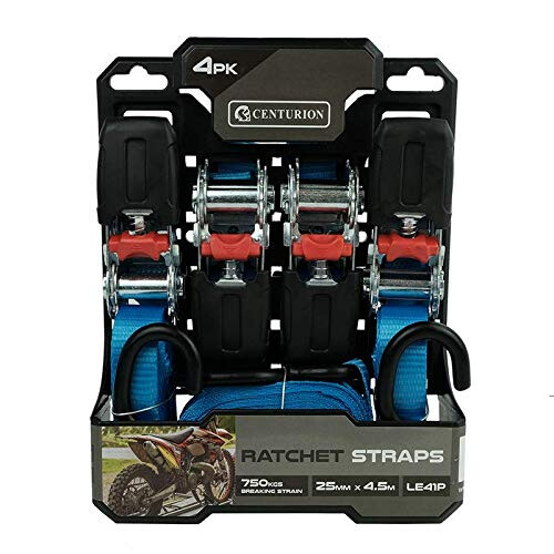 4 x Ratchet Tie Down Strap With S Hook, 4.5M Length, 750kg Load Break ...
