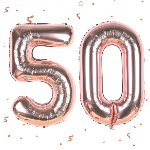 Number Balloons 50 Rose Gold, 40 Inch Large Number 50 Birthday Balloons ...