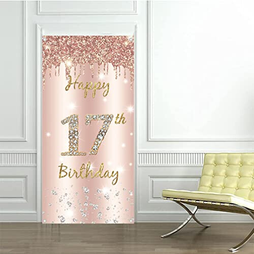 17th Birthday Decorations for Girls, Happy 17th Birthday Backdrop ...
