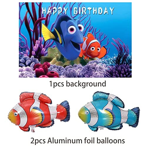 Birthday Party Backdrop Finding Nemo Helium Balloons Birthday Nemo ...