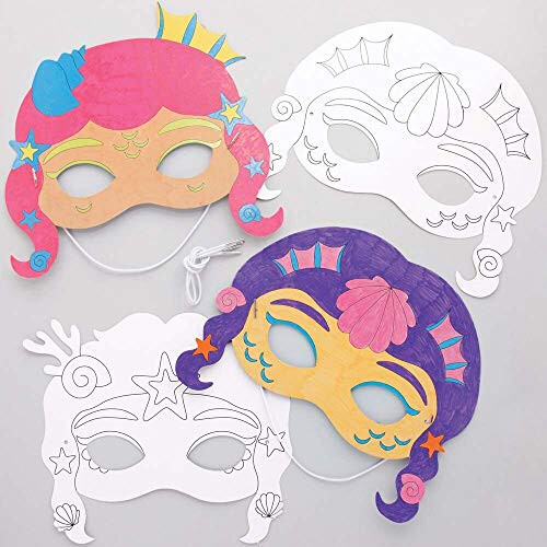 FE188 Mermaid Coloring Masks for Girls - 10 Pack, Children's Mask Craft ...