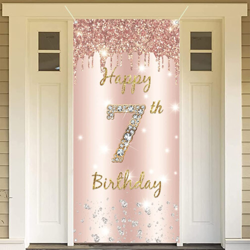 7th Birthday Decoration for Girls, Happy 7th Birthday Backdrop Banner ...