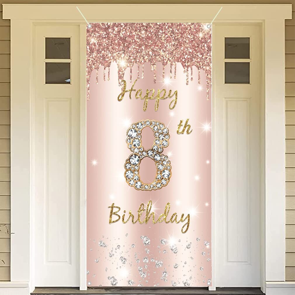 8th Birthday Decoration for Girls, Happy 8th Birthday Backdrop Banner ...