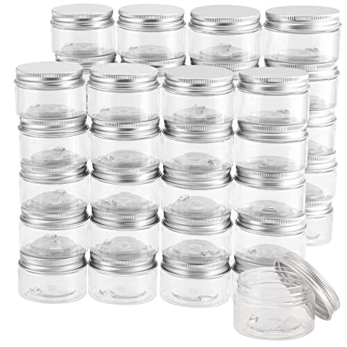 30 Pack 30ml Small Clear Plastic Storage Jars with Aluminum Screw Lids ...