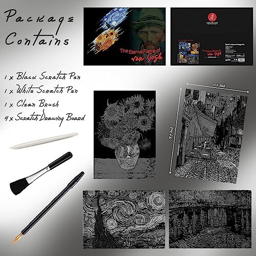 Scratch Art Rainbow Painting Paper, Vincent Van Gogh Engraving Art ...