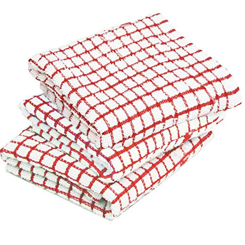100% Cotton Terry Tea Towel Egyptian Wonderdry Soft Monocheck Red/White ...
