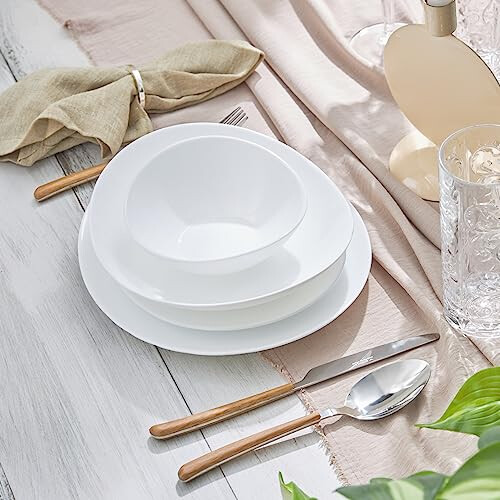 White Pure Glass Dinner Set - 24 Piece Oval Dinnerware Sets for 6 ...