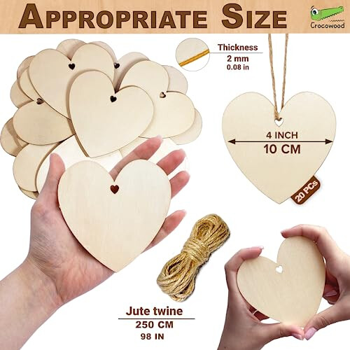 20 PCs Unfinished Wood Hearts 10cm Wooden Hearts for Crafting Wooden Heart Hanging Wood Heart for Crafts Wooden Hearts Large Decorations for