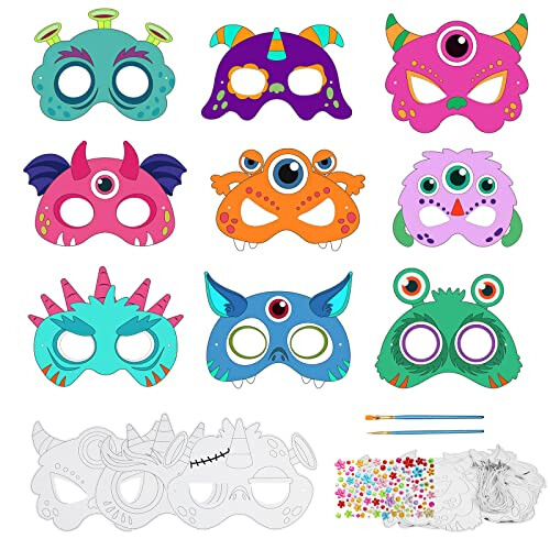 24 Pcs White Card Masks Colour in Mask DIY Monster Masks for Kids to ...