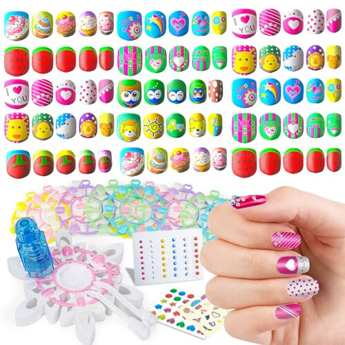Nail Stickers Fake Nails Kit for Kids Birthday for 5 6 7 8 12 Year Old Girls Press On Nails Makeup Craft Nail Art Supplies for Girls Makeup on OnBuy