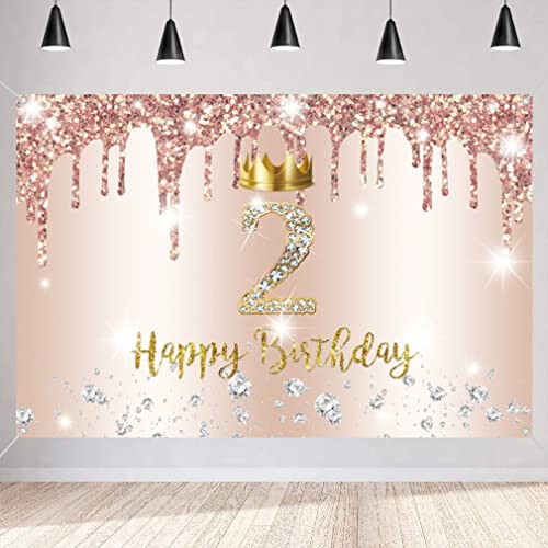 2nd Birthday Decorations for Girls Happy 2nd Birthday Backdrop Banner ...