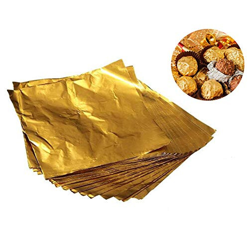 300 Pcs 4 Inch Chocolate Candy Wrappers Square Golden Aluminium Foil ...