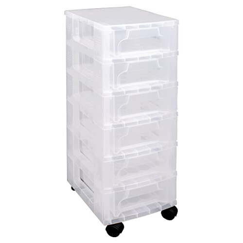 Really Useful Plastic Storage Box Slimline Storage Tower 6x3.5 Litre Clear Frame with Drawers on ...