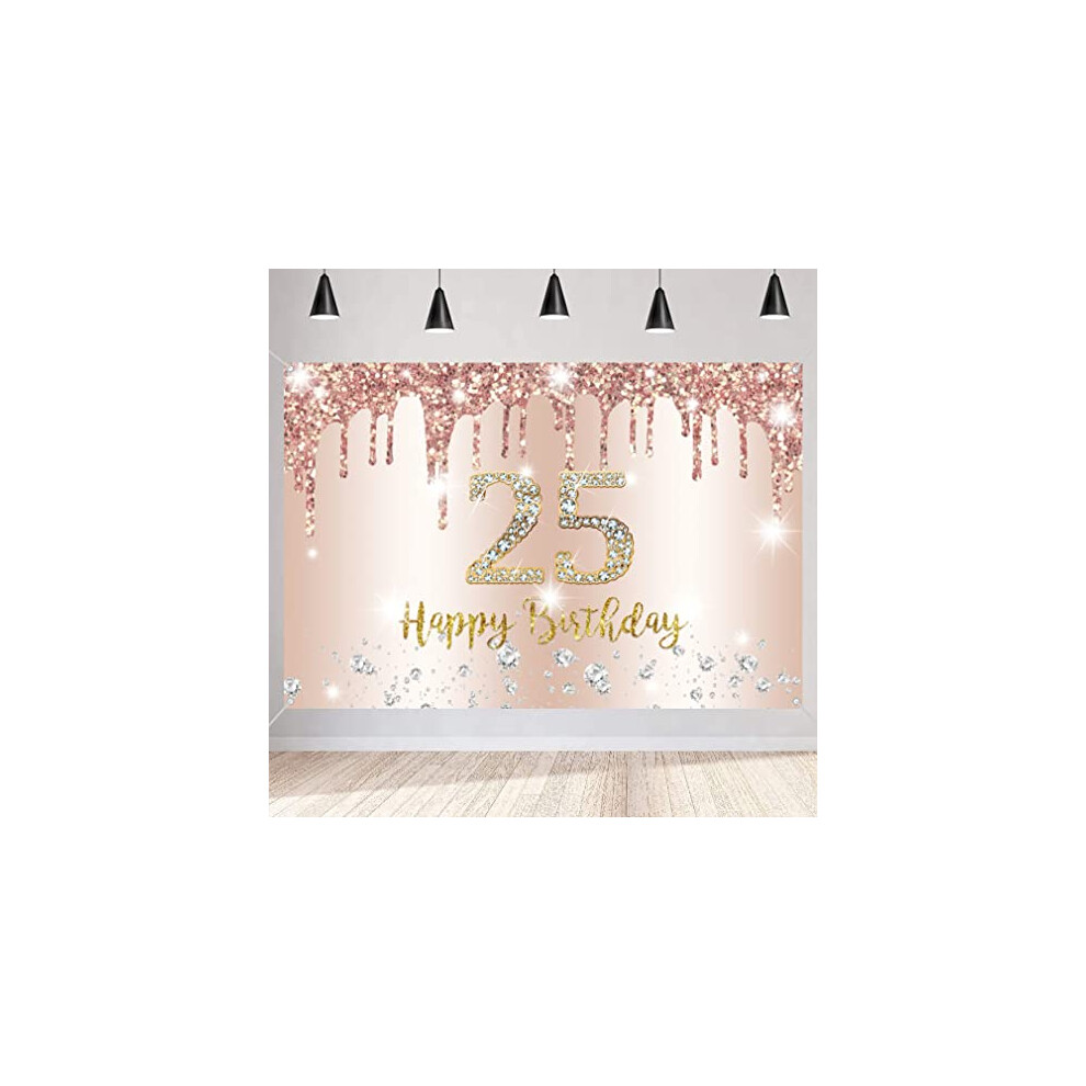 Happy 25th Birthday Party Decoration Backdrop Banner for Women, 25 ...