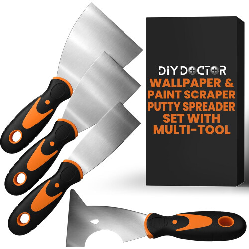 DIY Doctor - 4 Piece Wallpaper Scraper Tool Set - 3 Wallpaper Strippers ...