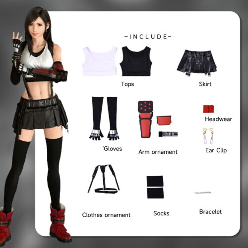 (M) Final Fantasy Vii Tifa Lockhart Cosplay Costume Set Game Halloween ...