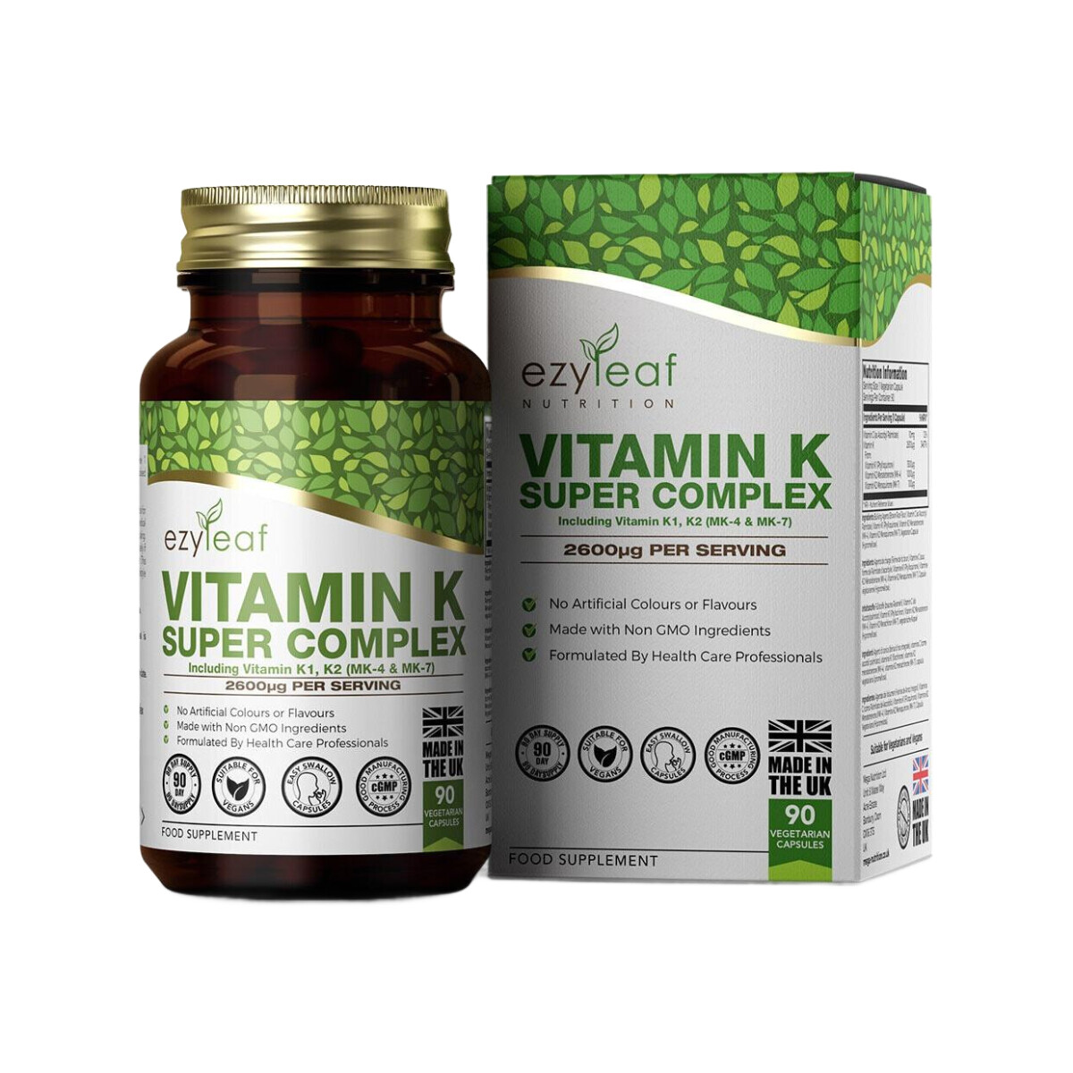 Vitamin K2 MK7 MK4 K1 Super Complex 90 Capsules|Bones & Cardio|Ezyleaf ...