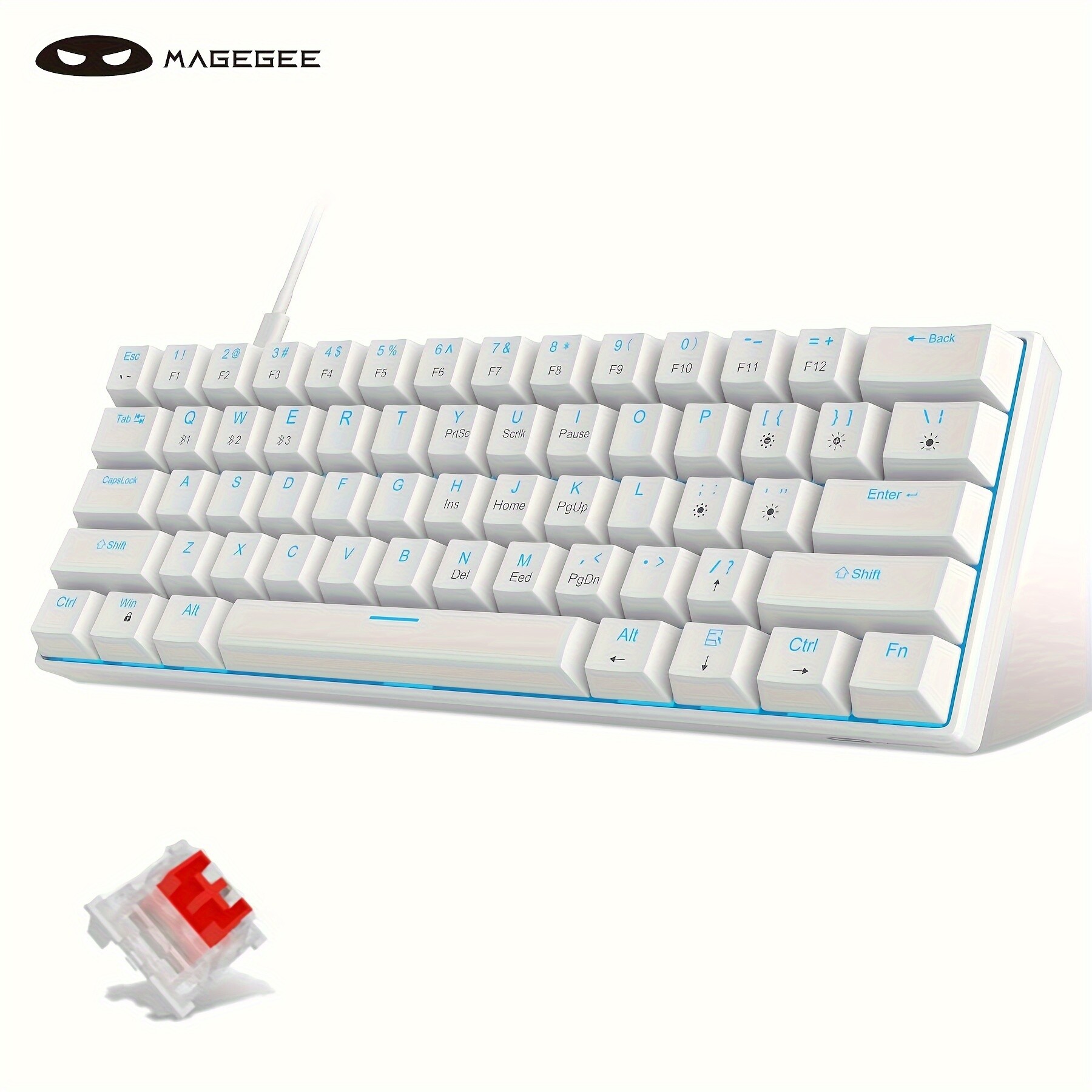 (White(Red Switches)) 60% Mechanical Keyboard, Gaming Keyboard And Sea Blue Backlit Small ...