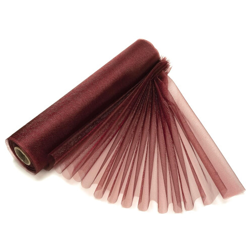 (Burgundy, 3pcs) Organza Roll Snow Sheer Glitter Fabric 25m x 29cm for Wedding Venue, Chair Bow ...