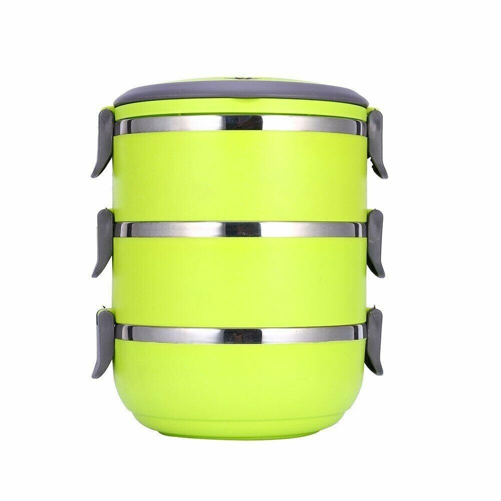 (Green) MantraRaj 3 Compartment Stackable Stainless Steel Lunch Box 3 ...