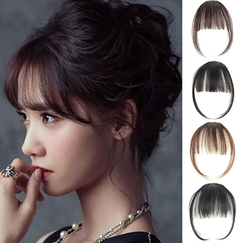 (Natural Color) Women Thin Air Fringe Bangs Hair Clip On In Front Fake ...